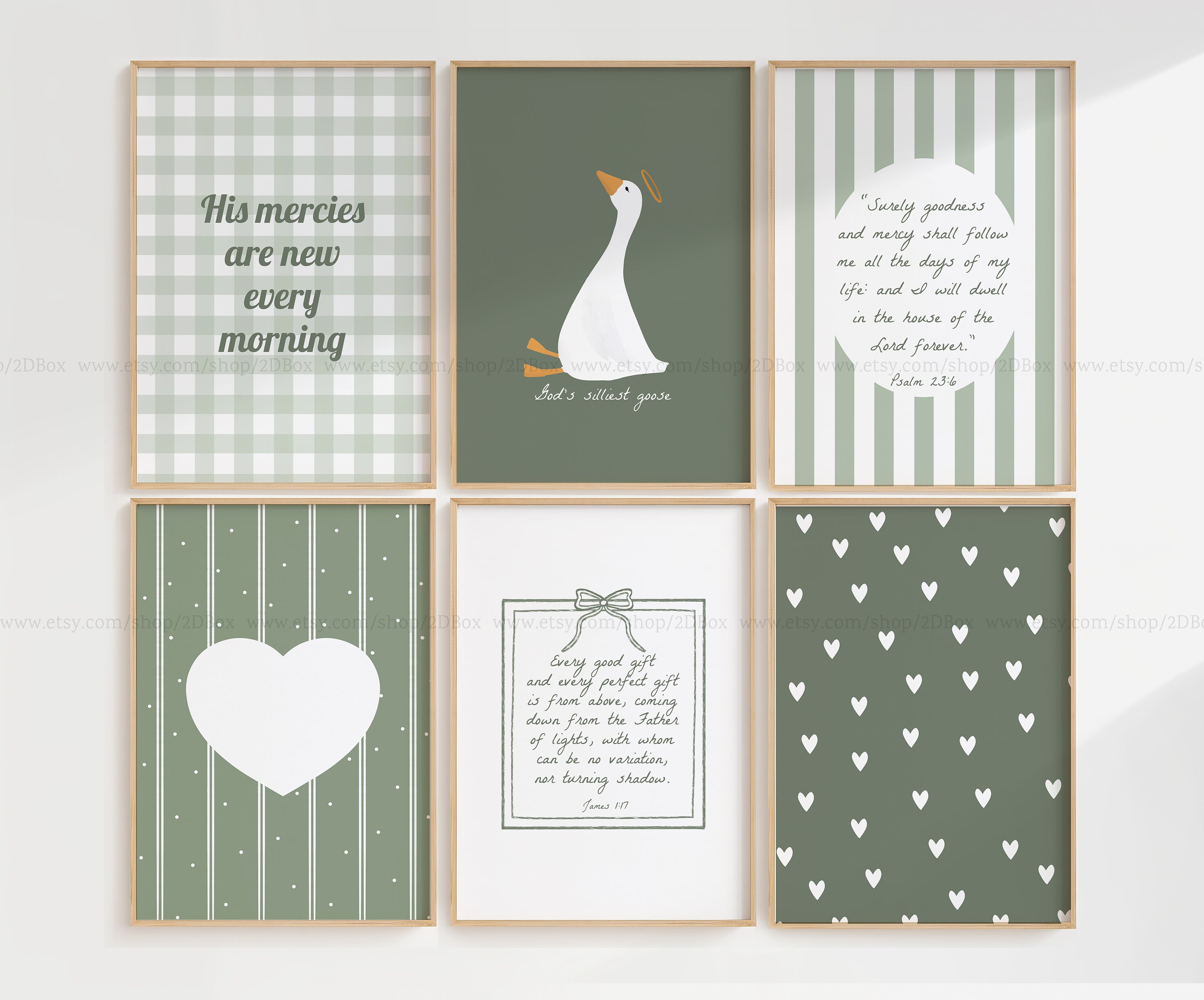 Christian Green Gallery Wall Set of 6, Bible Verse Teen Decor, Biblical ...