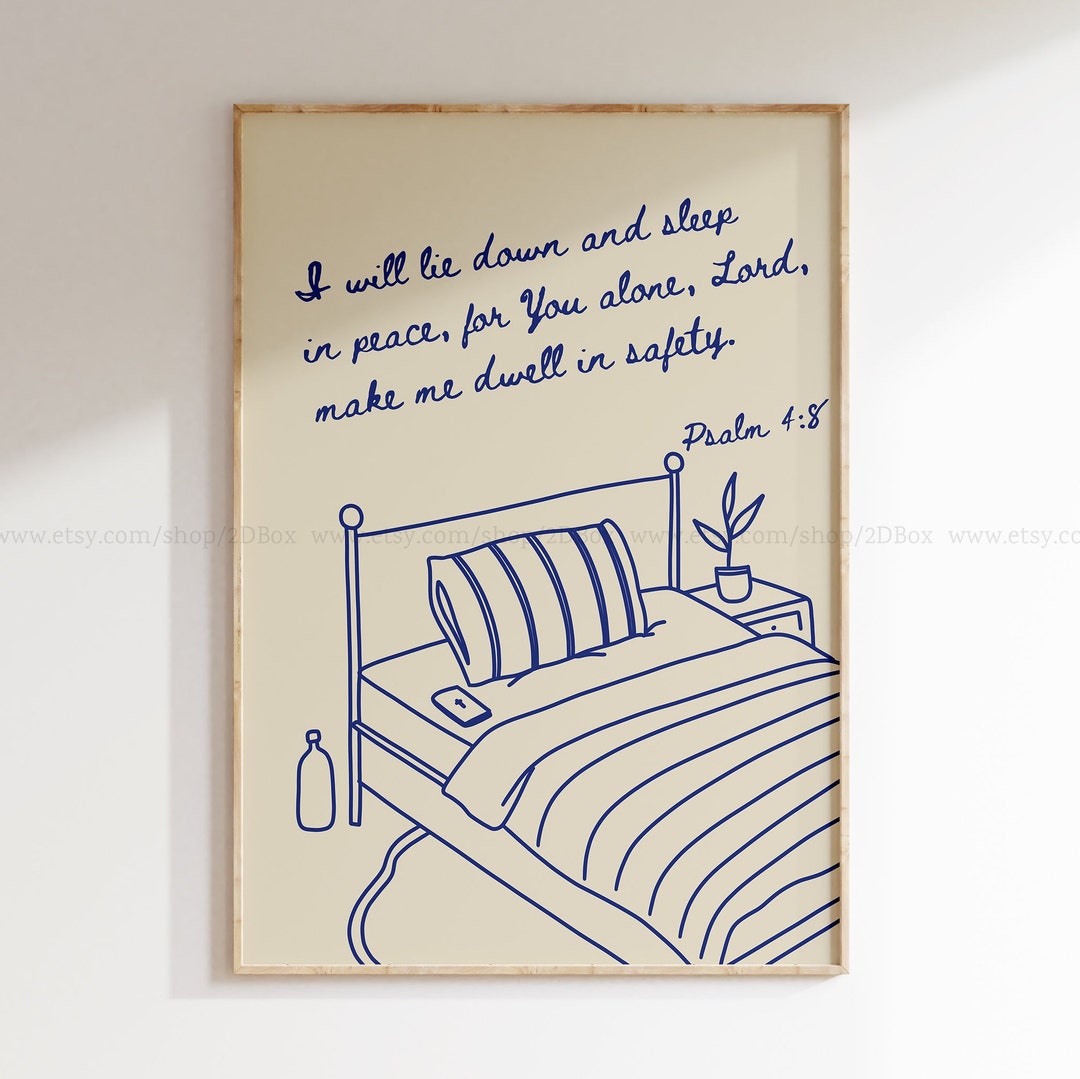 Christian Bedroom Bible Verse Print, I Will Lie Down and Sleep in Peace ...