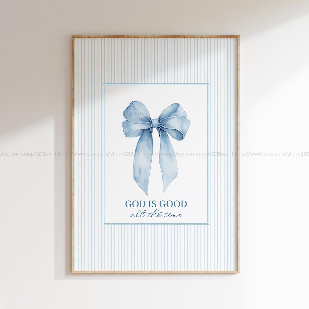 Christian Bow Poster Blue Bible Verse Wall Art Aesthetic Preppy ...