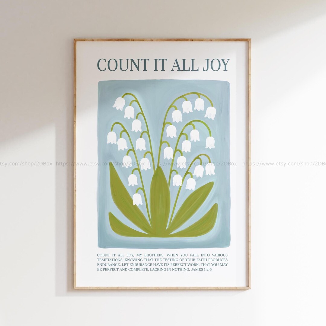 Count It All Joy Bible Verse Wall Art James 1:2-4 Print Green & Blue ...