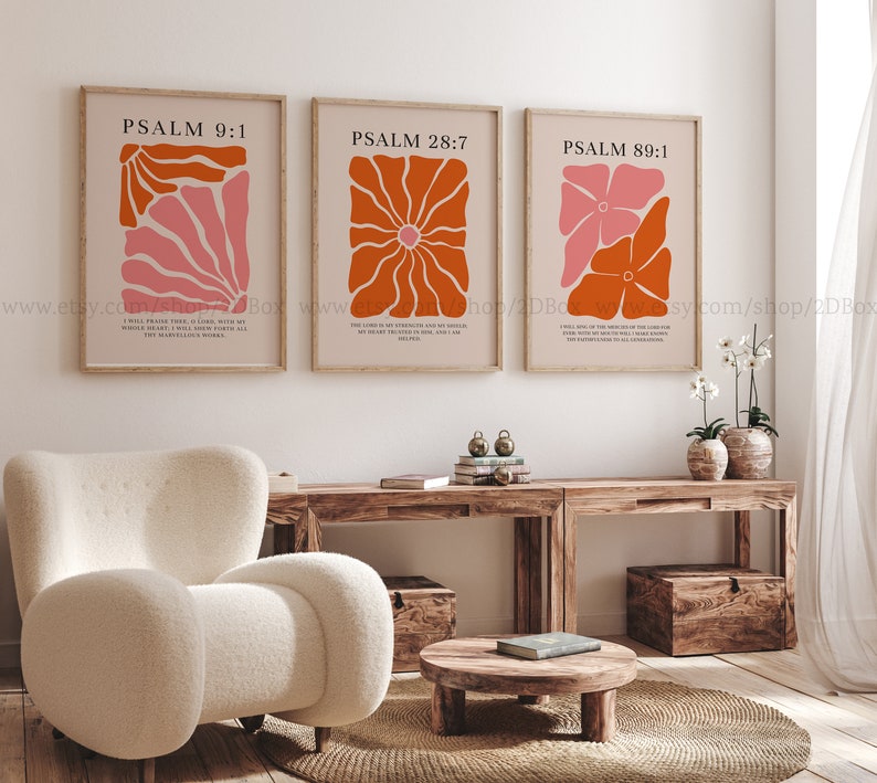 Set of 6 Colorful Christian Prints Orange and Pink Christian Poster ...