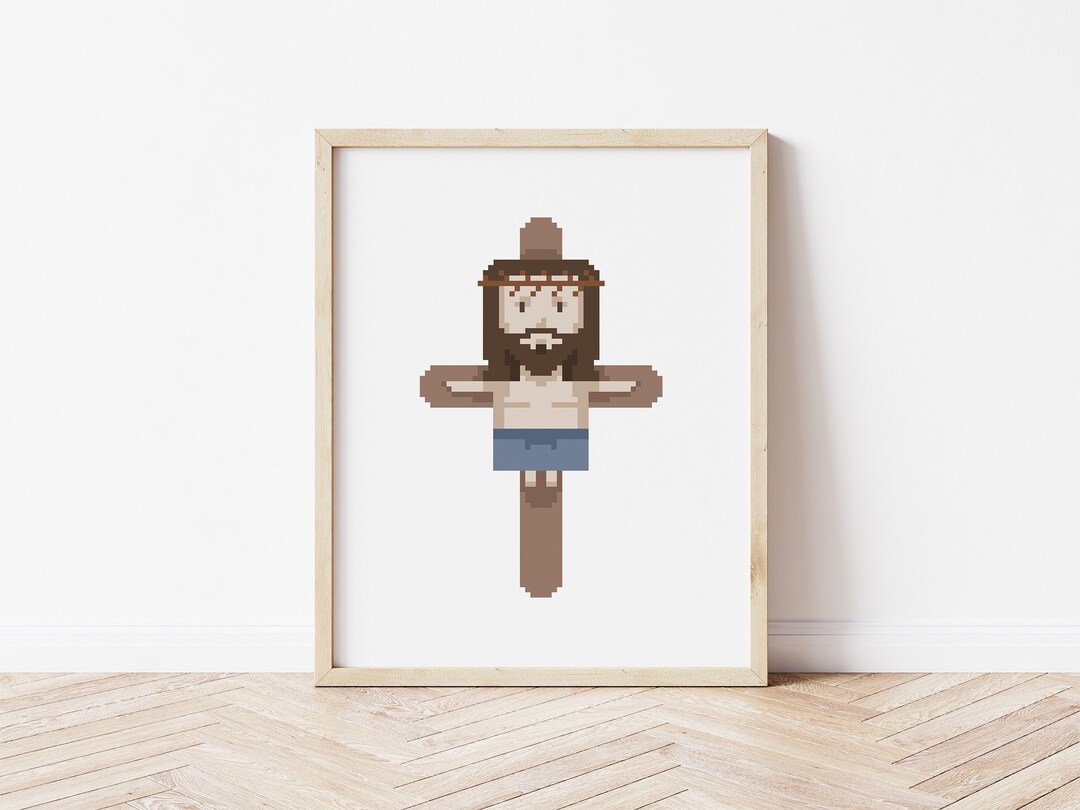 Pixel Art Jesus Jesus on the Cross Christian Wall Art Religious Print ...