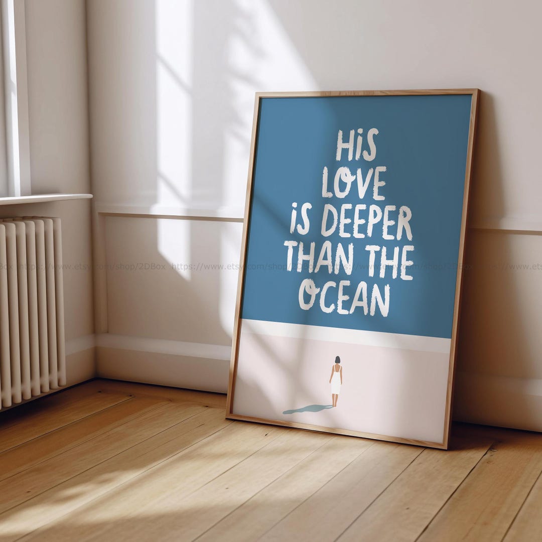 Christian Ocean Poster Blue Bible Verse Wall Art Aesthetic Preppy ...