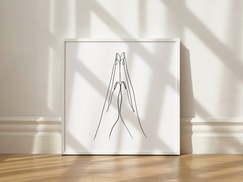 Pray Line Art, Praying Hands Drawing, Christian Wall Art, Religious ...
