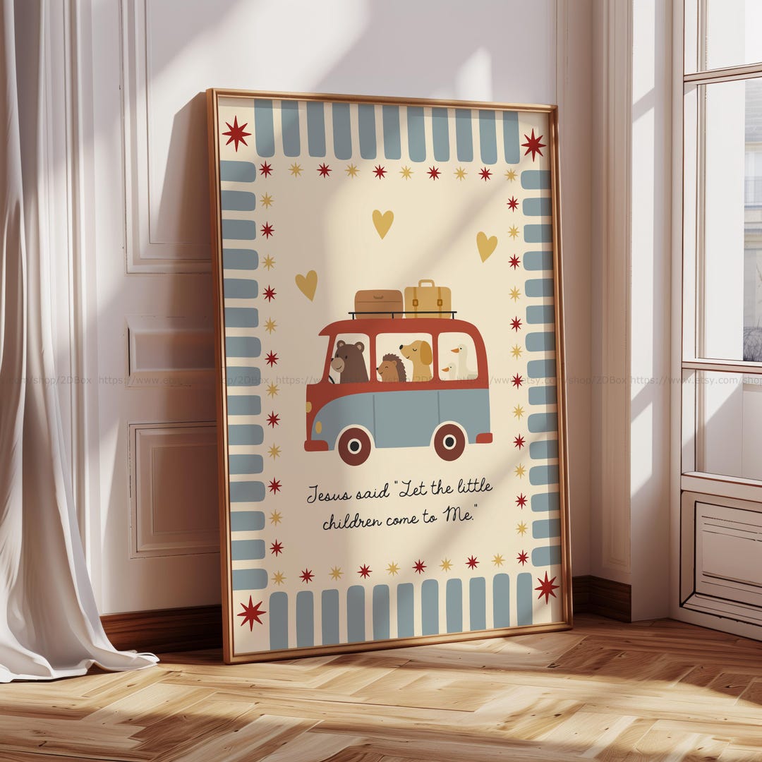 Let the Little Children Come to Me Print Blue Nursery Christian Wall ...