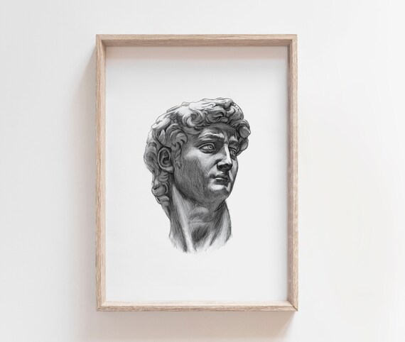 David of Michelangelo Portrait Sketch Drawing Poster | Etsy