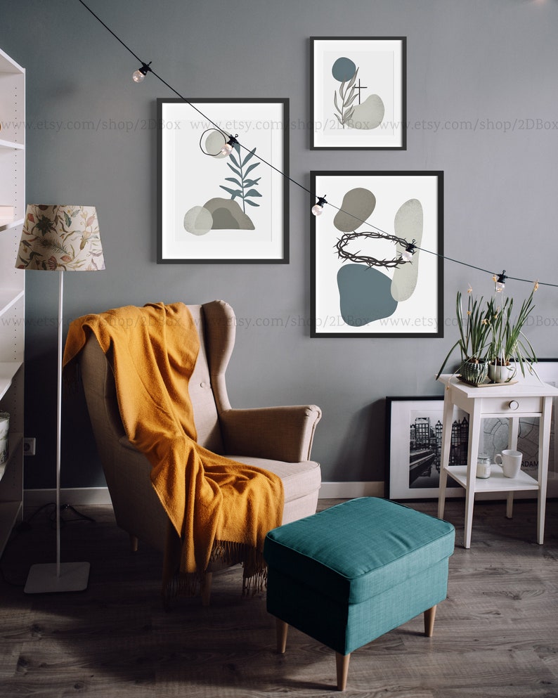 Abstract Christian Home Decor for Livingroom in Cool Blues and - Etsy