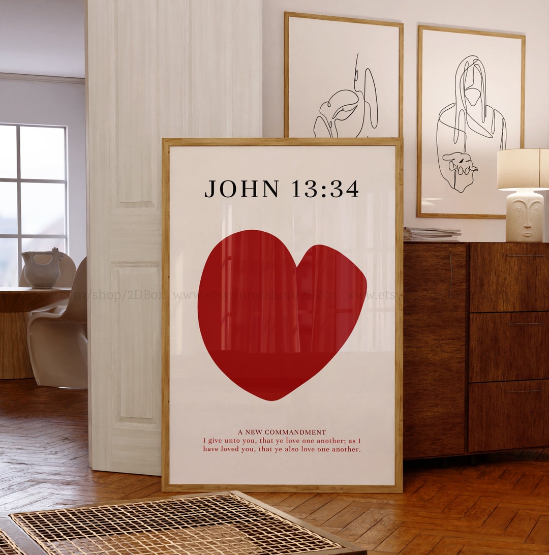 Love One Another, John 13:34 Print, Red Christian Printable Art, Red ...