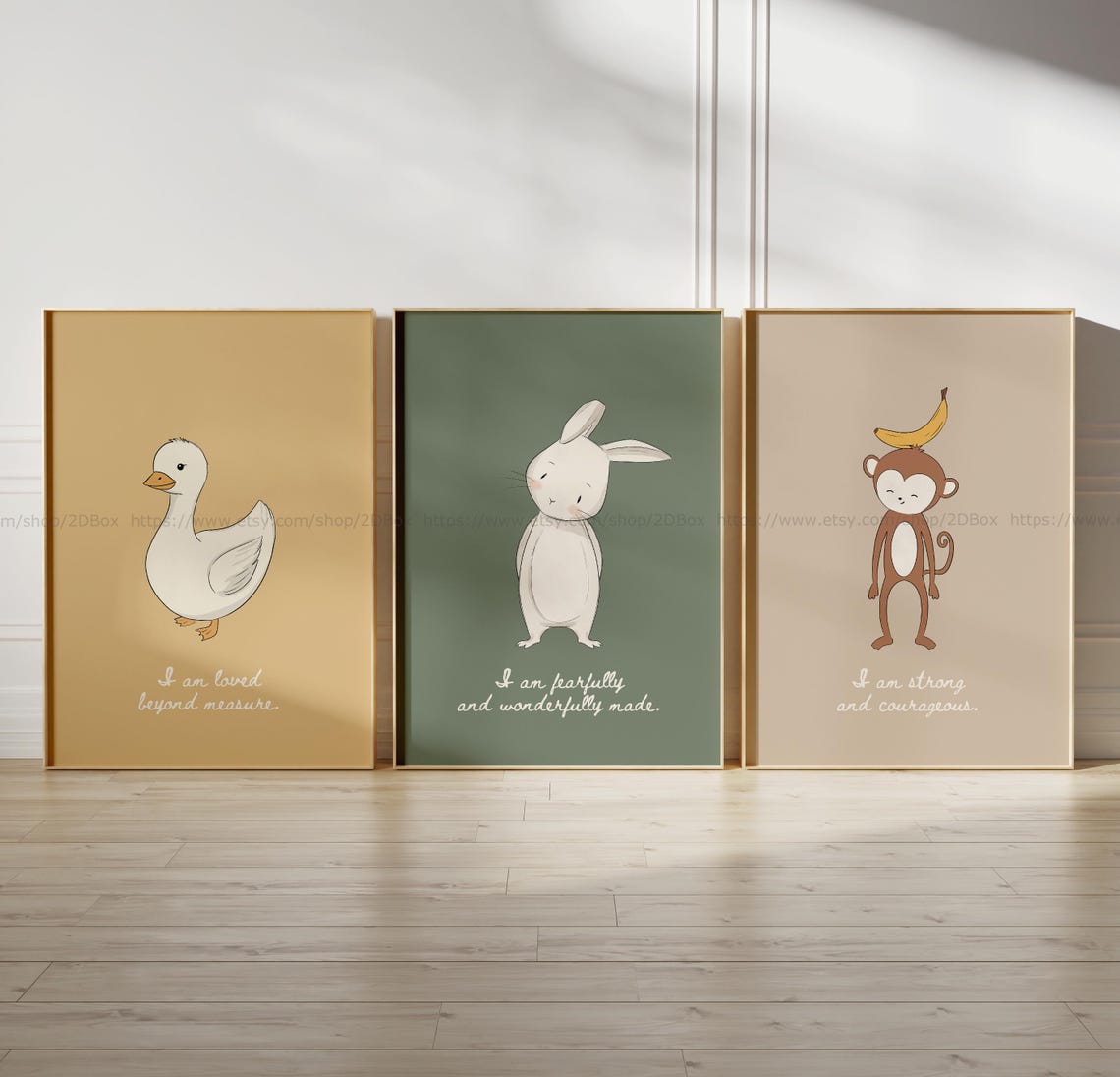 Christian Animal Nursery Print Set Goose Bunny Monkey Faith ...