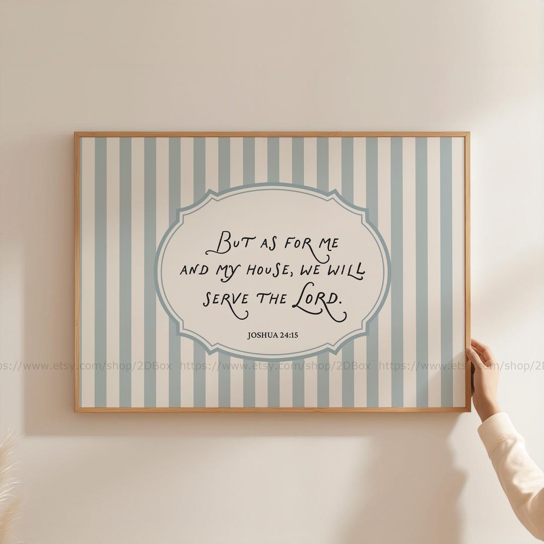 Farmhouse Bible Verse Wall Art Joshua 24:15 Scripture Sign Vintage Blue ...