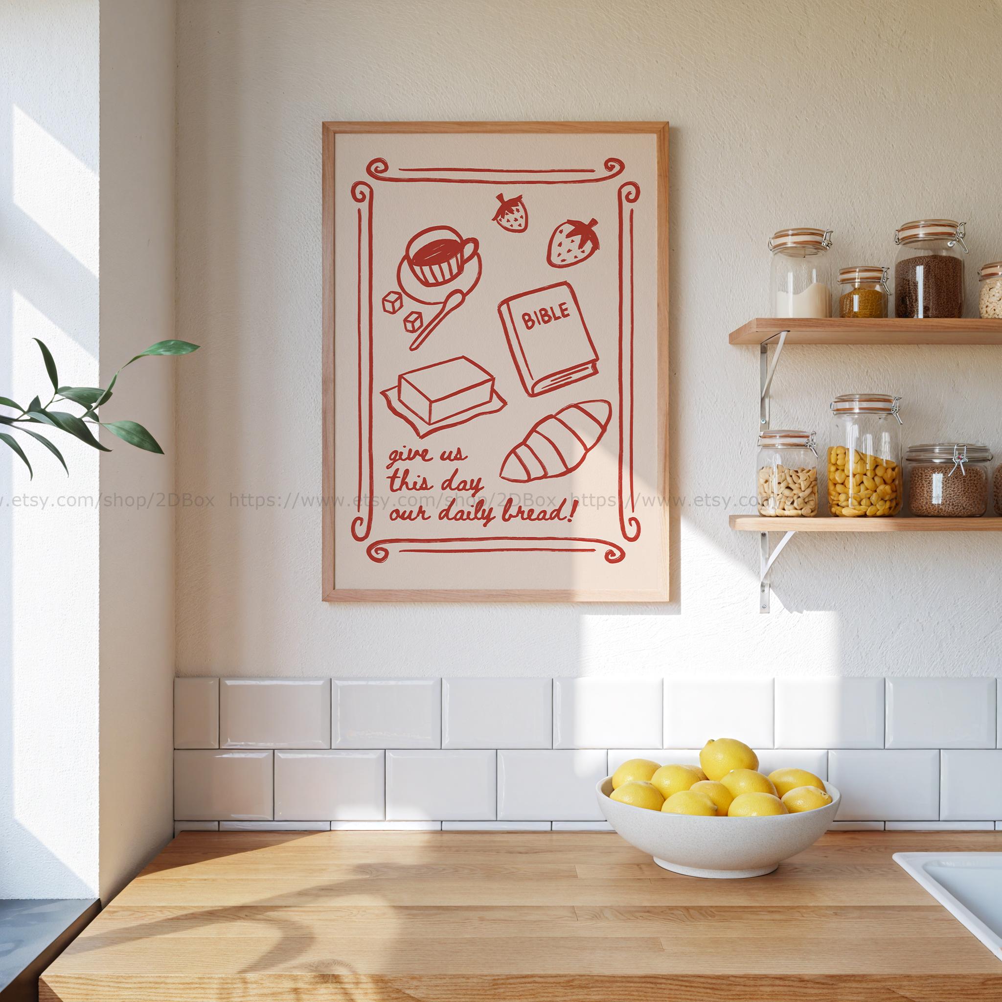 Christian Kitchen Print Give Us This Day Our Daily Bread Red Line Art ...