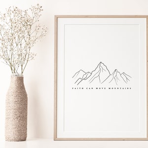 Faith Can Move Mountains Print | Minimalist Christian Wall Art | Boho ...