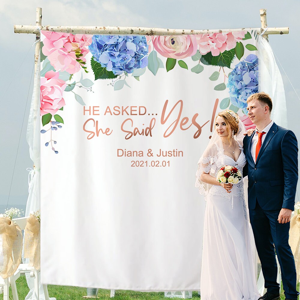 He Asked She Said Yes Backdropengagement Backdropcustom | Etsy