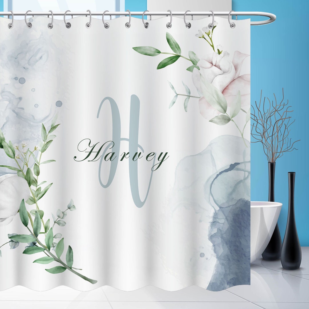 Custom Name Monogram Shower Curtain Personalized Text Etsy