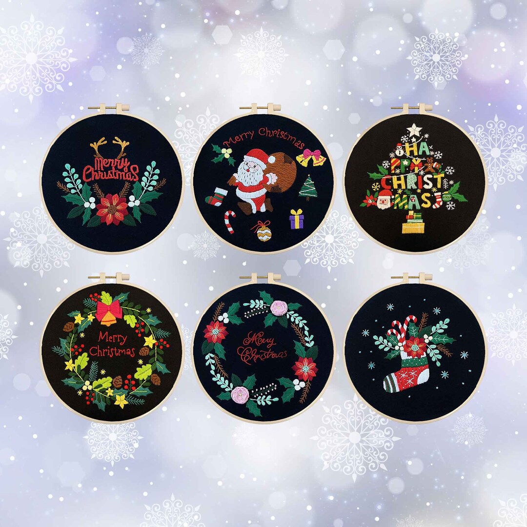 Merry Christmas Embroidery Kit for Beginners Easy Festive - Etsy
