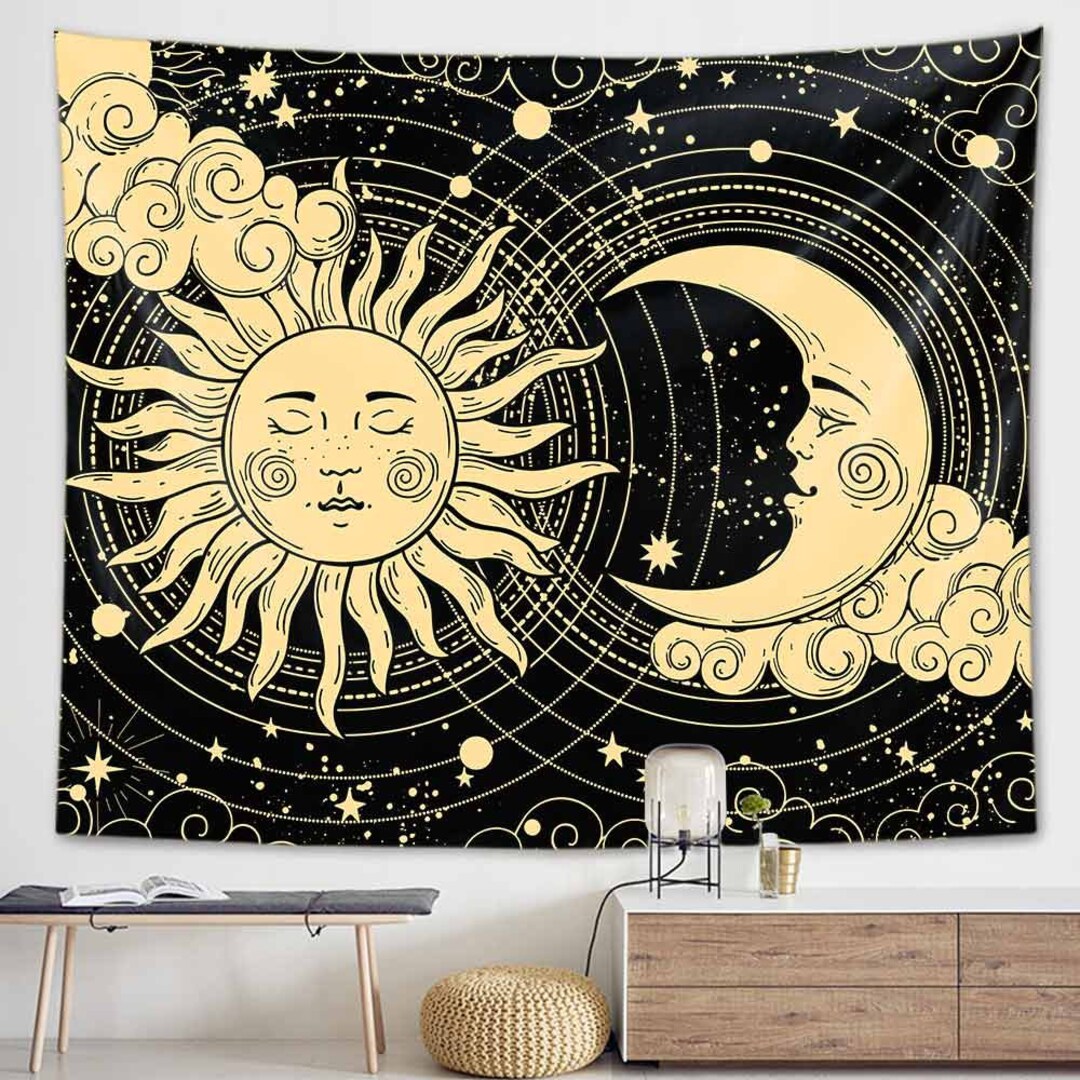 Sun and Moon Tapestry Aesthetic Psychedelic Sun and Moon Black - Etsy