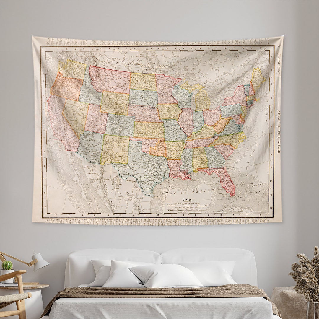 USA High Detailed Map Tapestry United States Geography - Etsy