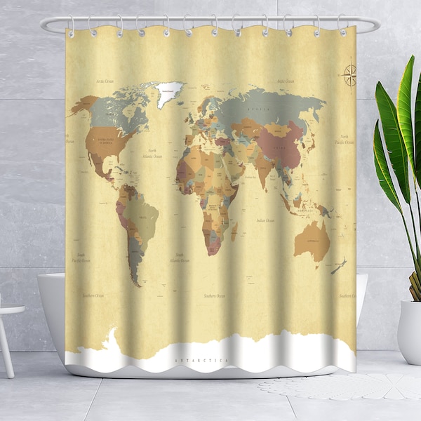 Fabric World Map Shower Curtain - Etsy