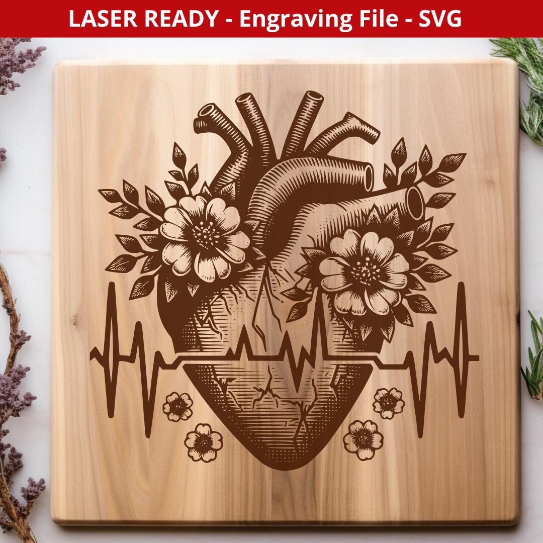 Heart SVG File Laser Engraving for Cutting Board Svg Nurse Floral Heart ...