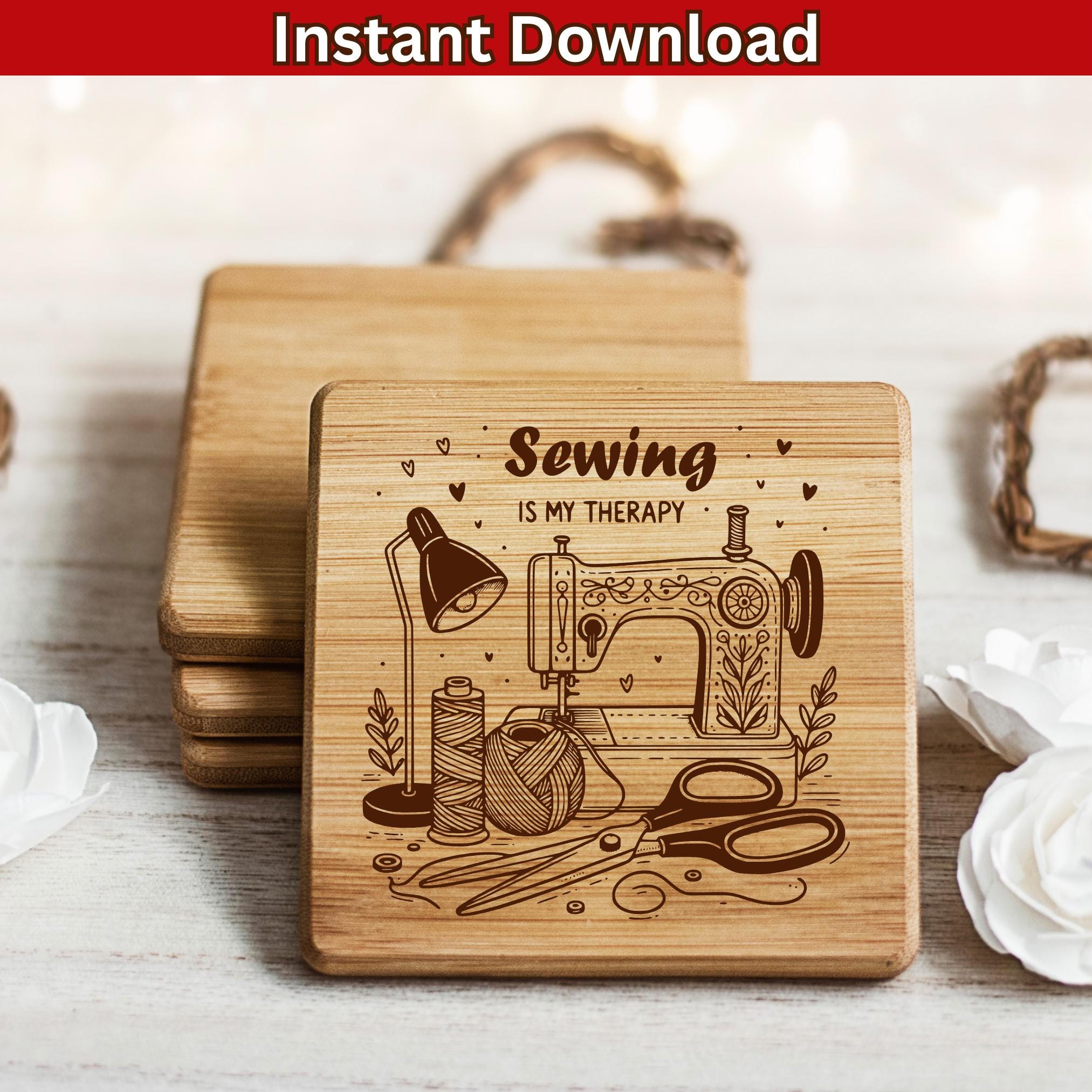 Sewing SVG Laser File Spool of Thread & Sewing Machine Vector Design ...