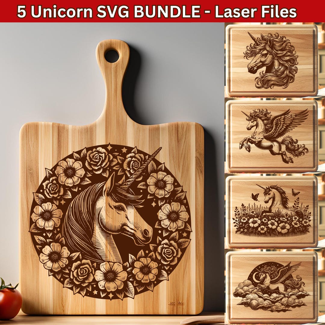 Unicorn SVG Laser Files for Cutting Board Engraving Bundle, Unicorn ...