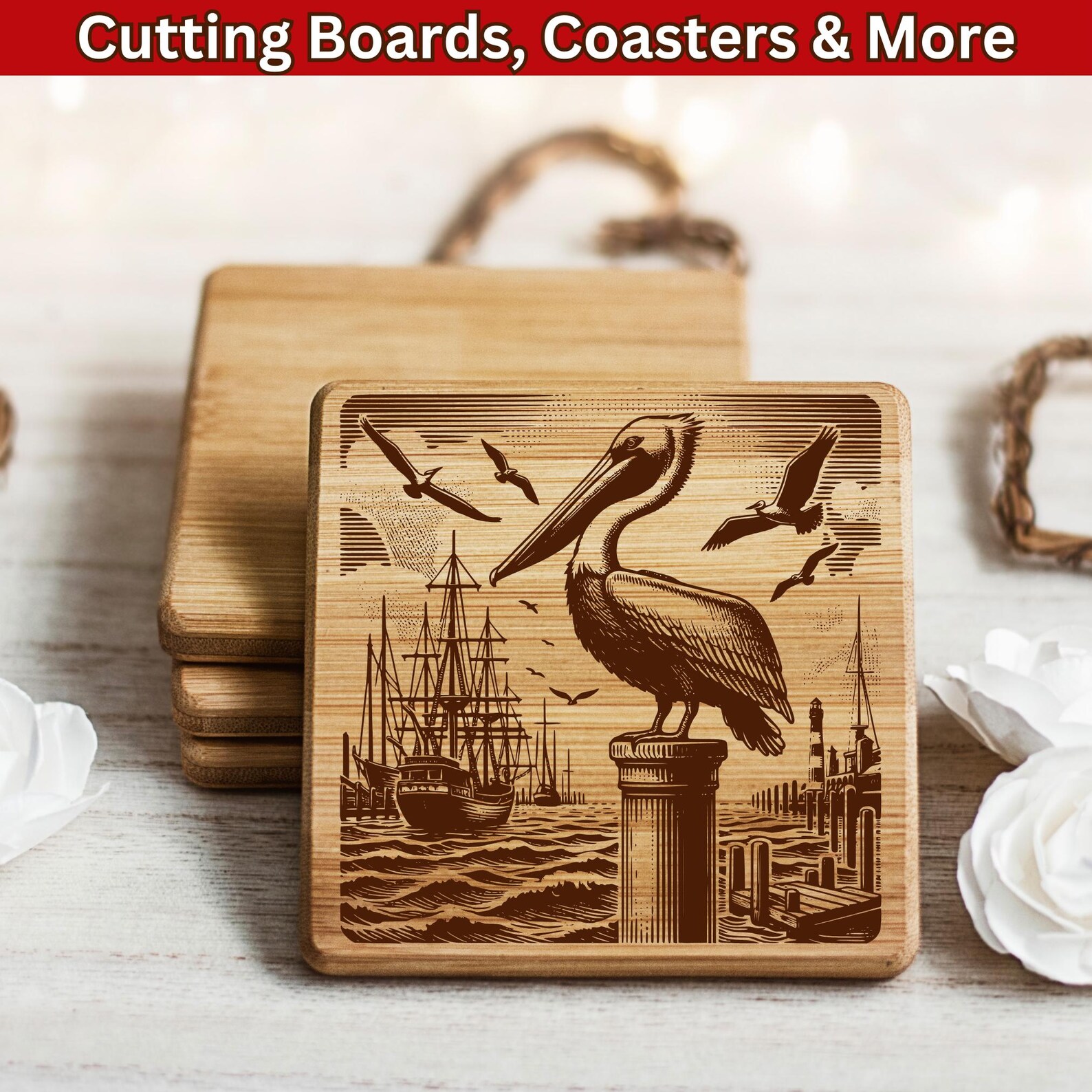 Pelican SVG Water Bird Laser File, Ocean Scene SVG, Coastal Seabird ...