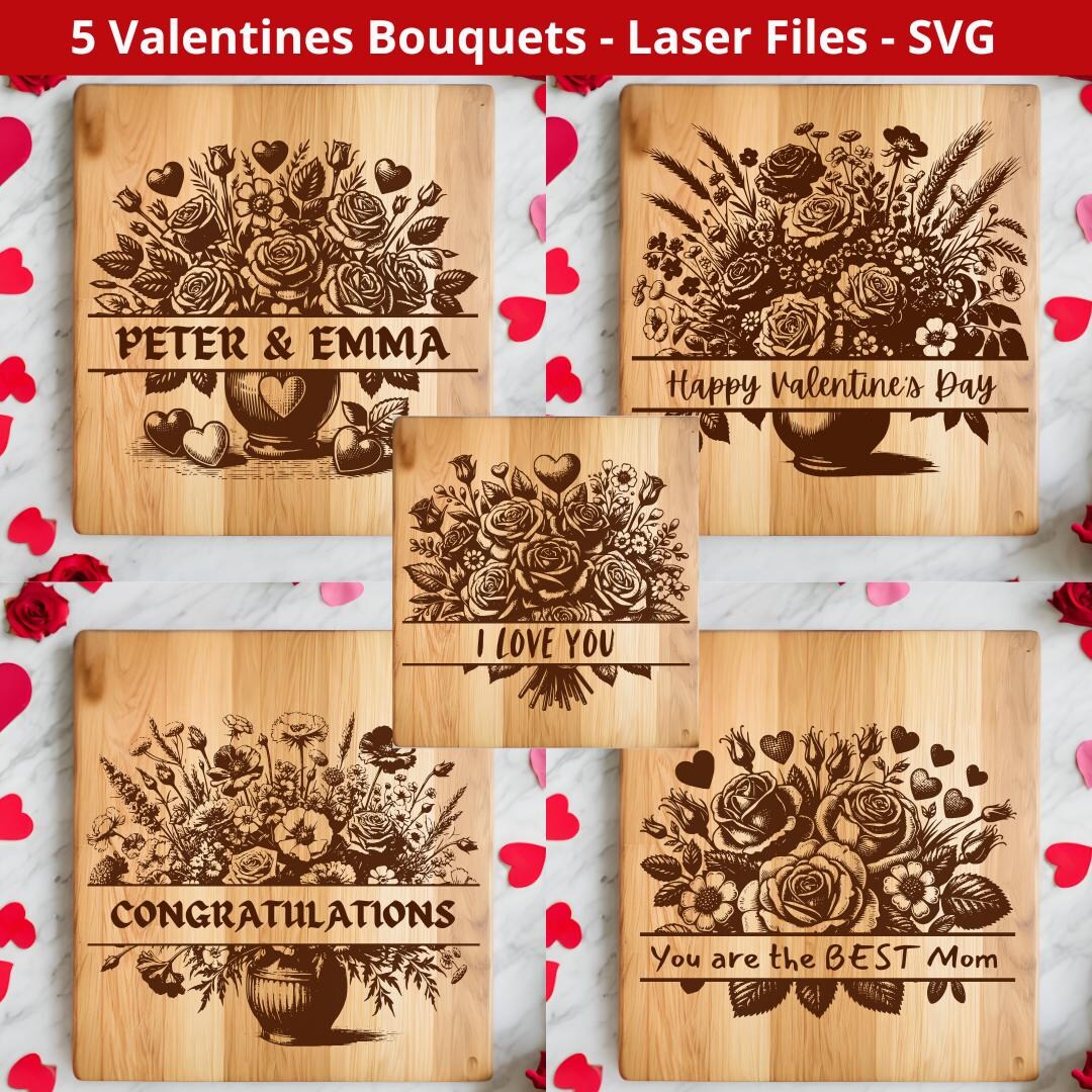 5 Custom Valentines Day SVG Bundle, Laser Engraving Files for Cutting ...