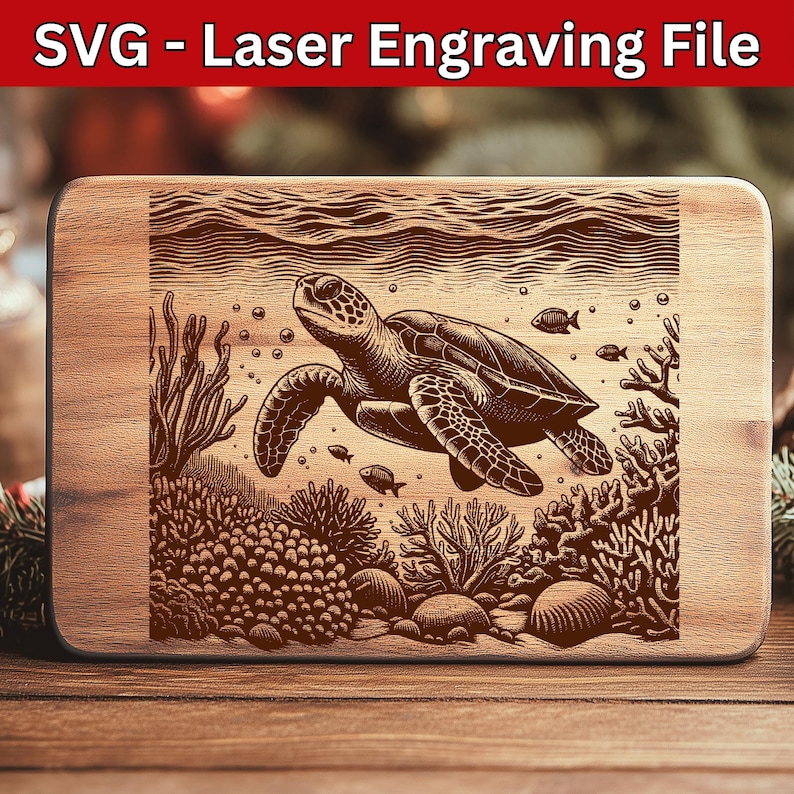 Sea Turtle Laser Engraving SVG File: Ocean Life Design for Cutting ...