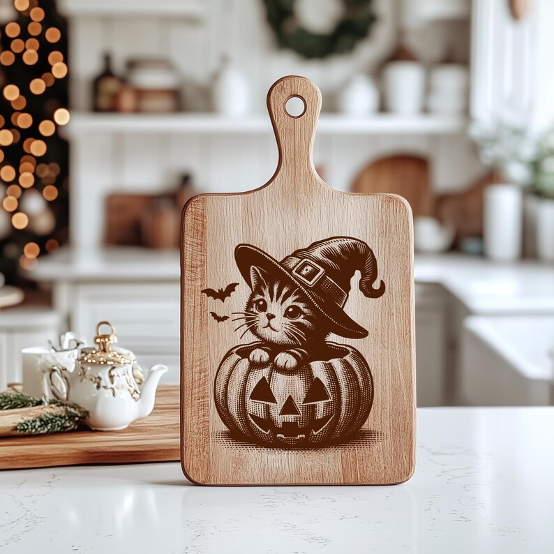 Halloween Cat in a Pumpkin SVG Laser File: Engraving Design for Cutting ...