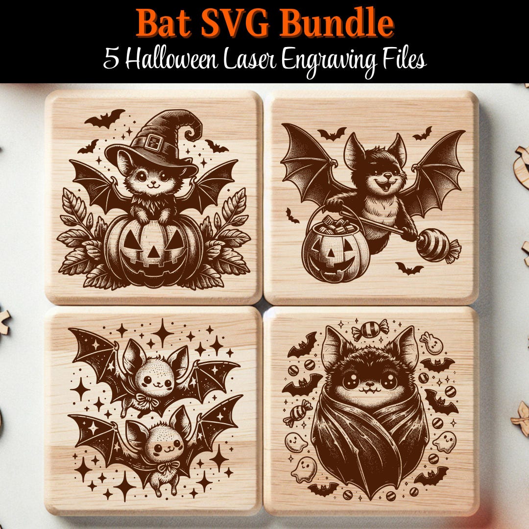Halloween Bat SVG Bundle Laser Engraving Files - 5 Designs Included - Etsy