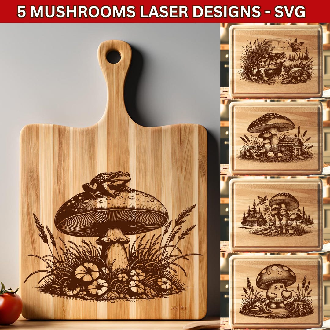 Mushroom SVG Bundle, Mushroon Design for Cutting Board SVG, Mushroom ...