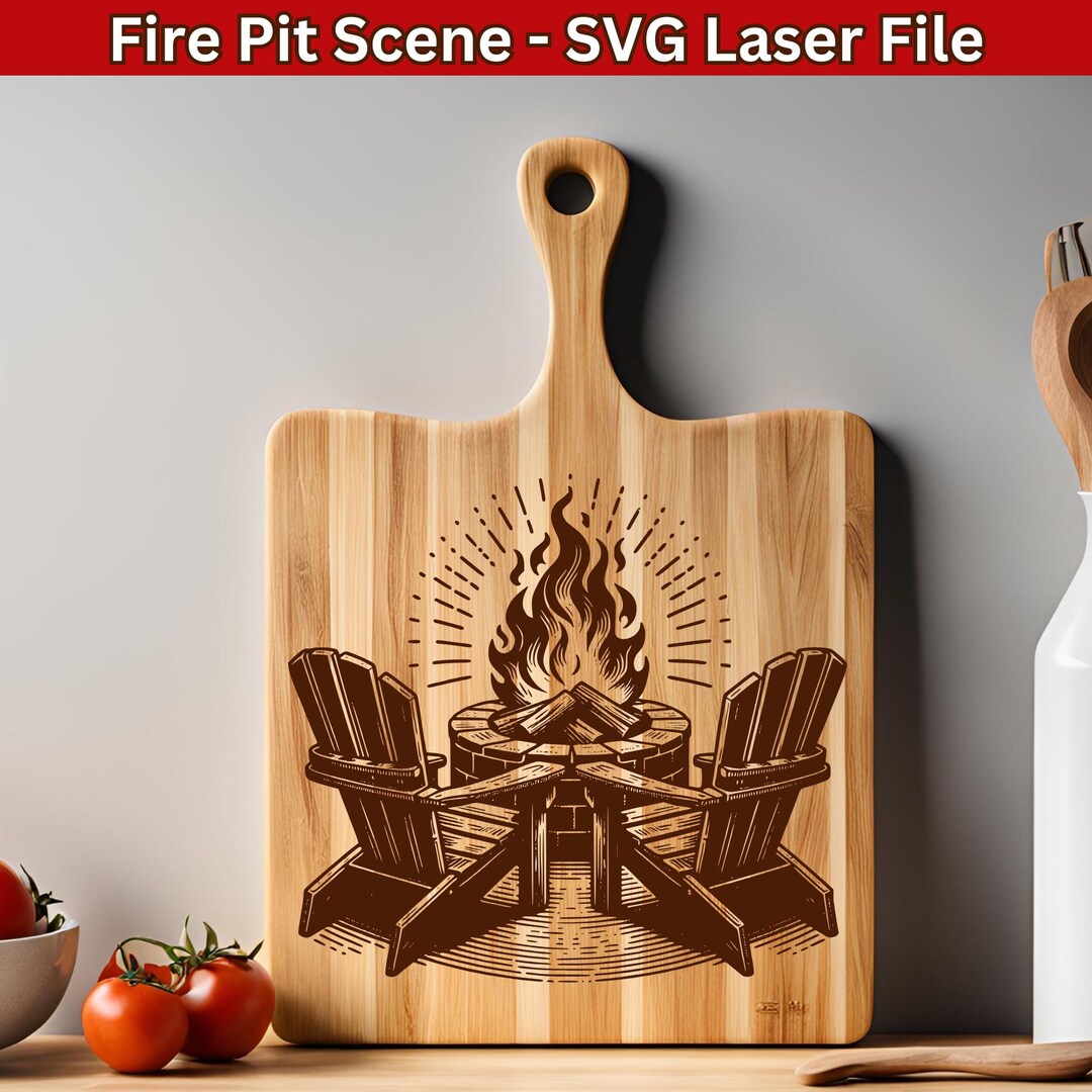 Fire Pit SVG Adirondack Chairs Laser Files, Campfire Scene for Cutting ...