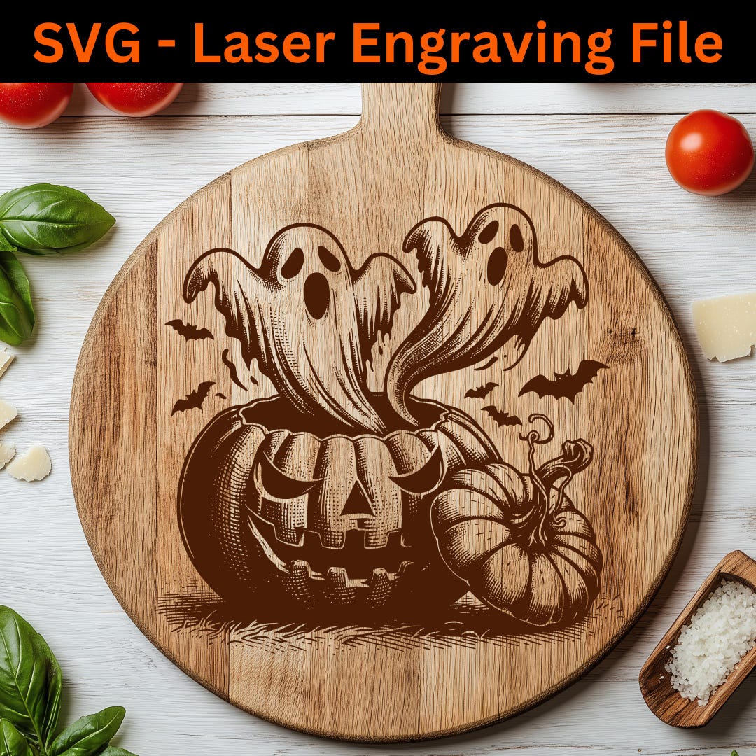 Halloween Ghosts in Pumpkin SVG Laser File: Spooky Wood Engraving ...
