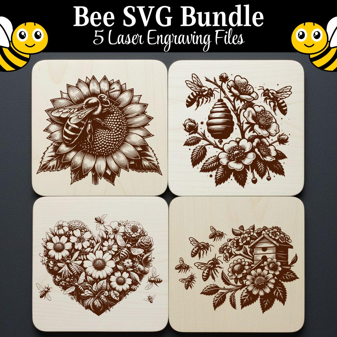Bees SVG Laser Files Bee Bundle 5 Engraving Design for Cutting Board - Etsy