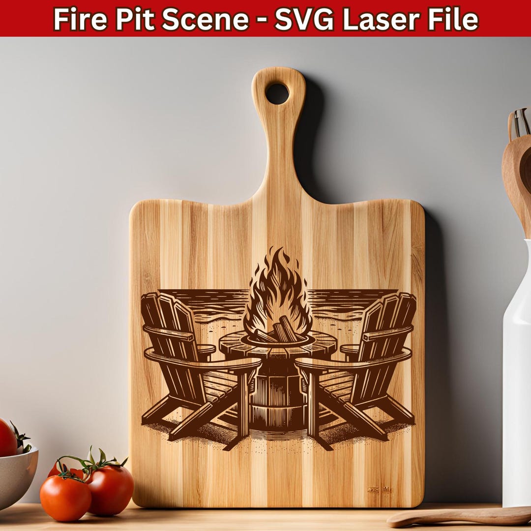 Fire Pit SVG Adirondack Chairs Laser Files, Campfire Beach Scene for ...