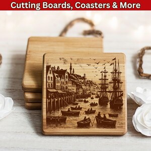 Harbor SVG Port Laser File, Harbour Scene SVG, Sailing Ship Nautical ...