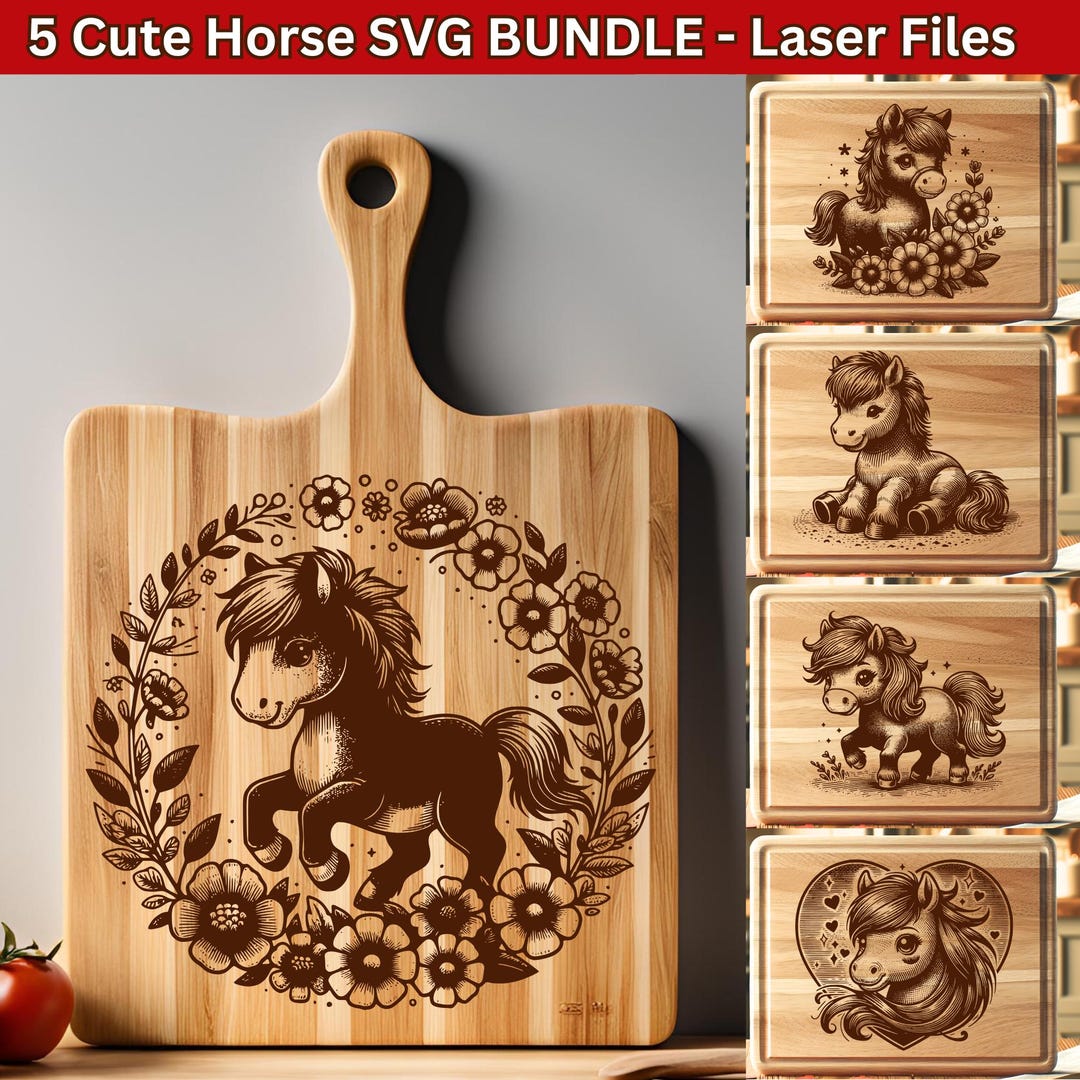 Horse SVG Laser Files for Cutting Board Engraving Bundle, Cute Pony ...