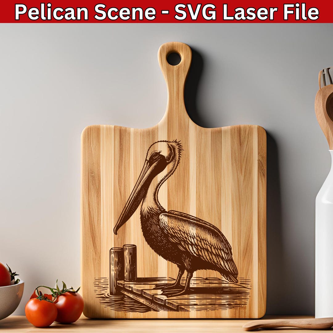 Pelican SVG File: Coastal Bird Laser Engraving Design for Cutting Board ...