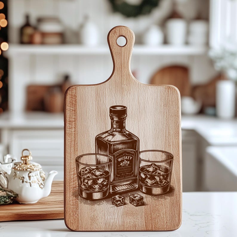 Whiskey Bottle & Glass SVG Laser File Whiskey SVG for Cutting Board ...
