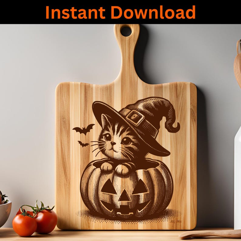 Halloween Cat in a Pumpkin SVG Laser File: Engraving Design for Cutting ...