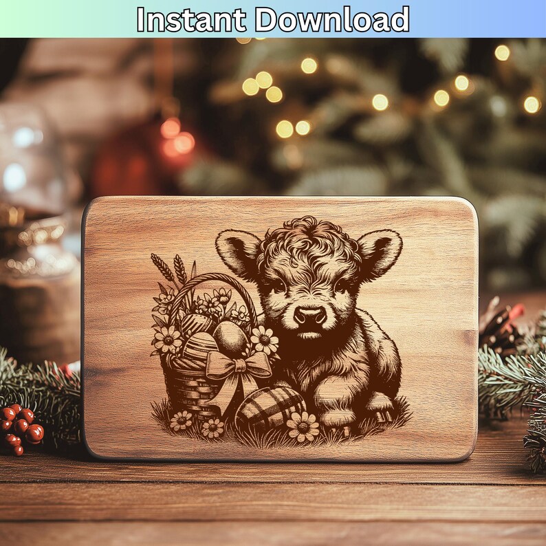 Highland Cow SVG Easter Laser Files, Cute Baby Cow & Bunny Vector ...