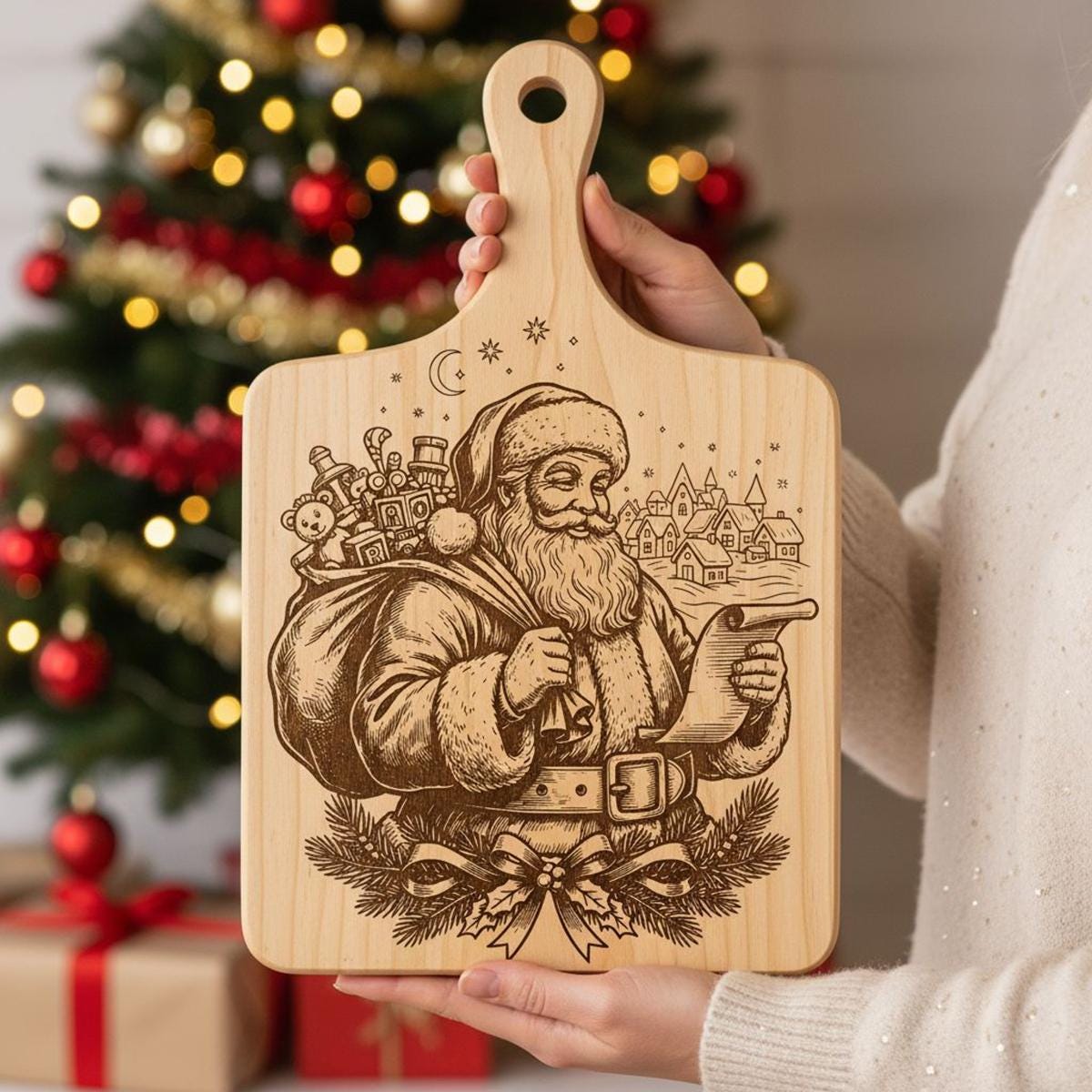 Santa SVG Laser File Christmas SVG Engraving Design for Cutting Board ...