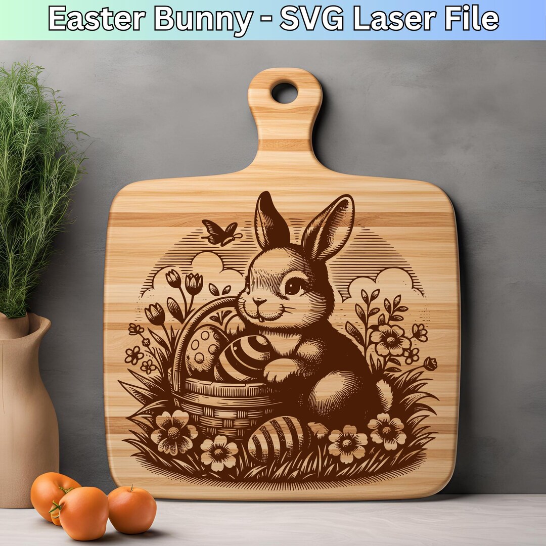 Easter Bunny SVG, Cutting Board SVG Laser Files, Easter Scene Laser ...