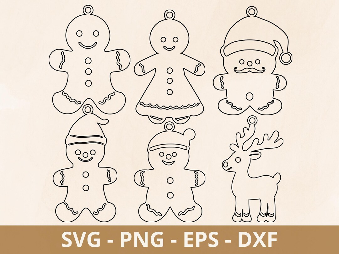 Gingerbread Man SVG, Laser Cut Files, Christmas Ornament Bundle Outline ...