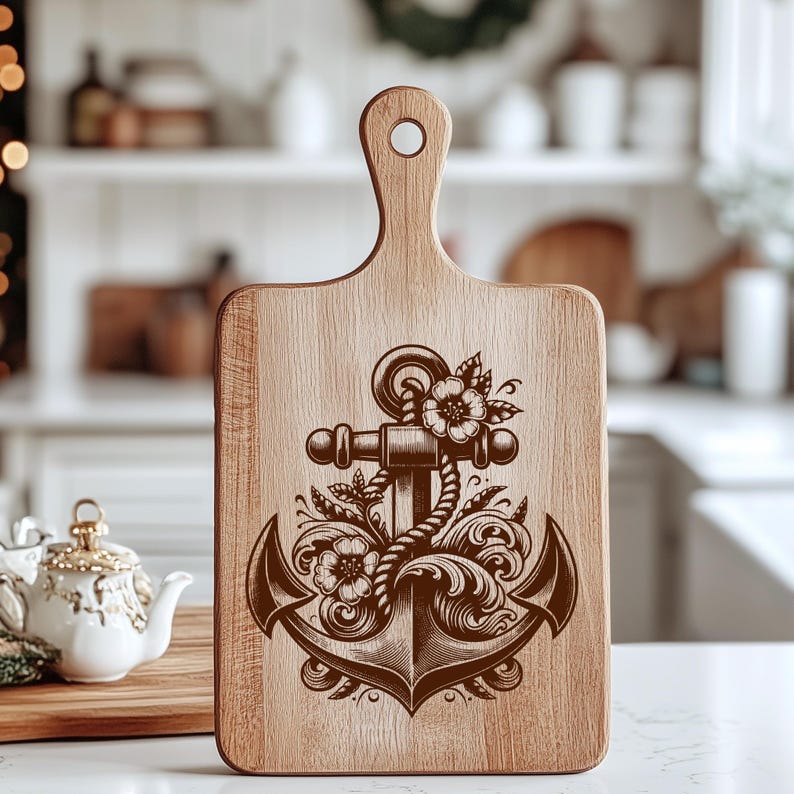 Anchor SVG Wave Laser File, Nautical SVG, Sailing Ship Anchor Laser ...