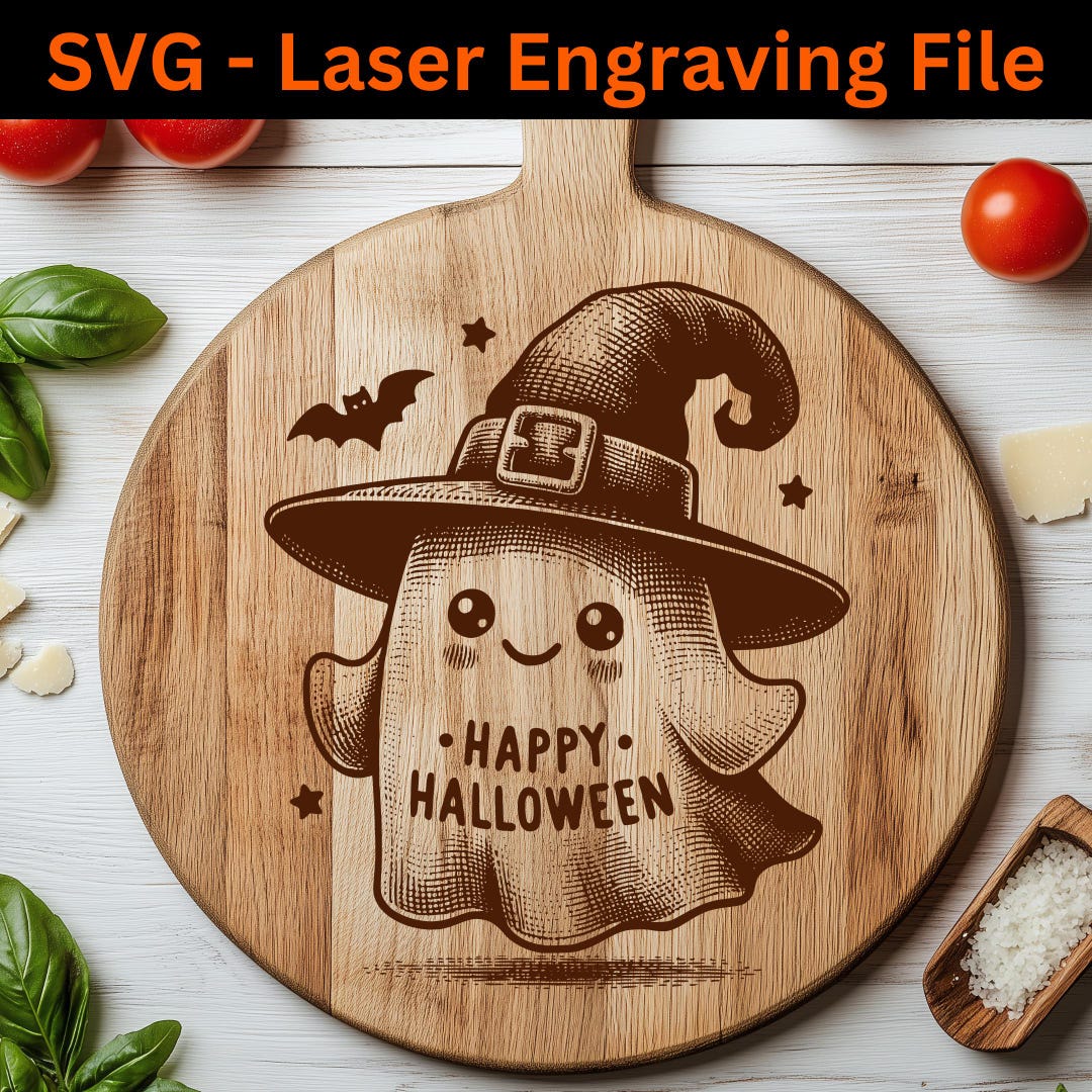 Halloween Ghost SVG Laser File: Engraving Design for Cutting Board ...