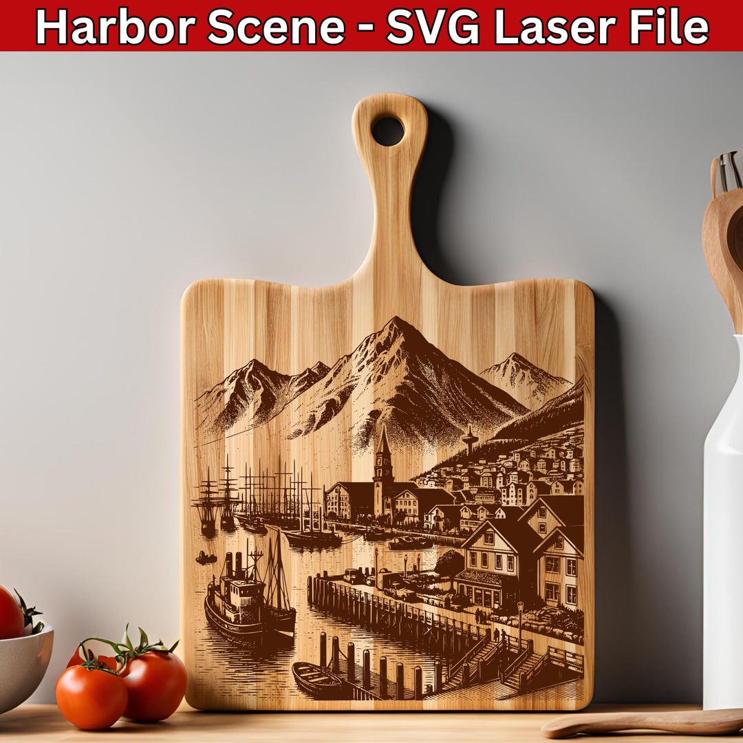 Harbor SVG Port Laser File, Harbour Scene SVG, Sailing Ship Nautical ...
