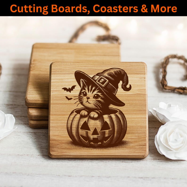 Halloween Cat in a Pumpkin SVG Laser File: Engraving Design for Cutting ...