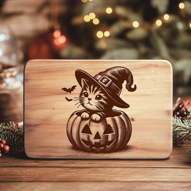 Halloween Cat in a Pumpkin SVG Laser File: Engraving Design for Cutting ...