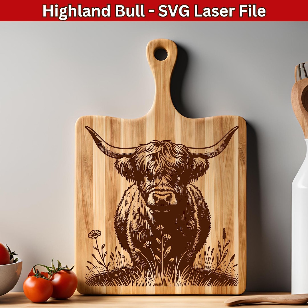 Highland Cow SVG Bull Laser Files, Highlander Male Cutting Board SVG ...